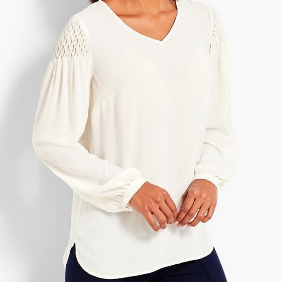 Talbots | Tops | Nwt Talbots Smocked Shoulder White Blouse Xp | Poshmark